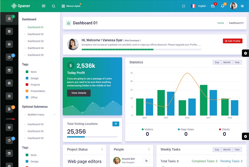 Spaner Bootstrap Admin Dashboard Template Free Download